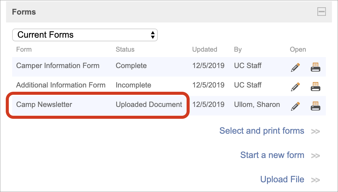 Managing Completed Forms – UltraCamp